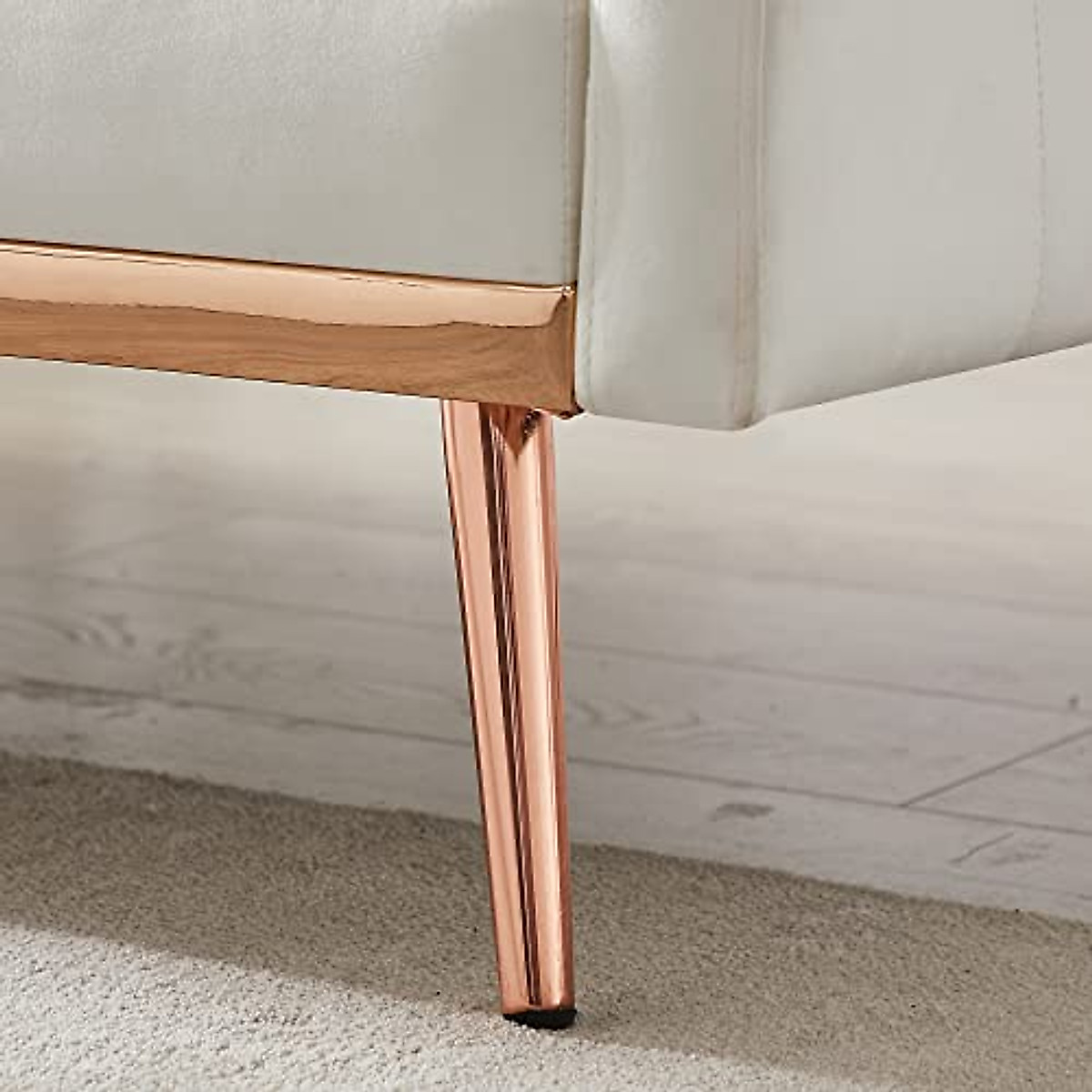 Yoglad Convertible Sofa with Pillow, Upholstered Recliner Couch, Futon Loveseat with Metal Legs, Daybed Sleeper for Living Room (White, 64" Velvet, Hill-Shaped Backrest)