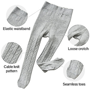 Looching 5 Pack Baby Toddler Girls Cute Cable Knit Cotton Tights Pantyhose Leggings Stocking Pants(4-6 Years, White,black,grey,dark grey,purple)