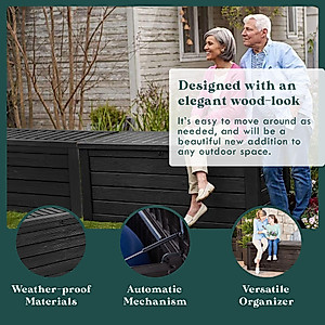 Keter Westwood Outdoor Plastic 150 Gallon Deck Storage Box Organizer for Patio Furniture, Pool Toys and Yard Tools with Bench, Dark Gray, 2 Pack