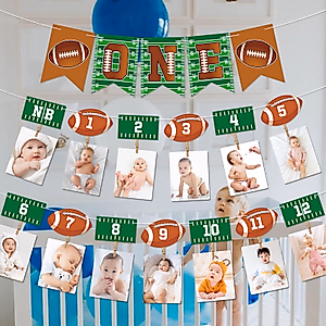 Footbal Birhtday Decorations 1St Birthday Photo Banner 1St Year Down Football Banner First Birthday Monthly Photo Banner Football Theme Birthday Party Supplies