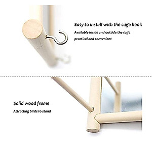 Bird Bathtub with Mirror 3 Packs, Wooden Bird Mirror Perch Stand, Colorful Swing Bird Cage Accessories for Budgerigar, Parakeet, Cockatiel, Conure, Lovebird, Cockatoo