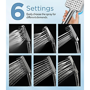 MakeFit Filtered Shower Head - 6 Modes High Pressure Handheld Shower Head with Filter Mineral Beads, Detachable Handheld Showerhead Set with Stainless Steel Hose and Shower Arm Bracket