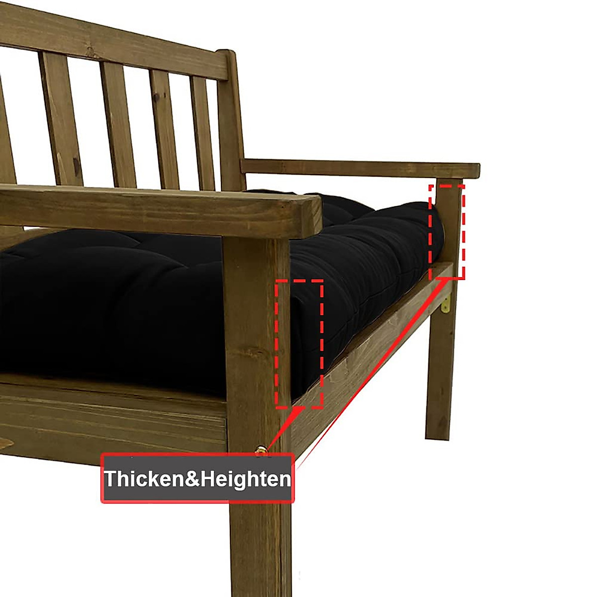 Outdoor Indoor Bench Cushion, 51.2in Waterproof Swing Cushion, Garden Bench Seat Cushion, Swing Chair Replacement Seat Pads Cushion Pillow for Lounger Garden Furniture Patio Metal Wooden Bench (Black)