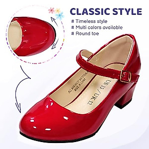 LseLom Girls Dress Shoes Mary Jane Shoes for Girls Low Heel Princess Hook and Loop Dance Shoes Party Wedding Flats for Big Girls Red Big Kid 2