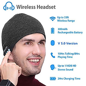 MISERWE Wireless Beanie Hat V5.0 Unisex Men's Sports Hats & Cap Winter Outdoor Sports Knit Cap with Wireless Stereo Headphone Headset Compatible with iPhone Android (Black)