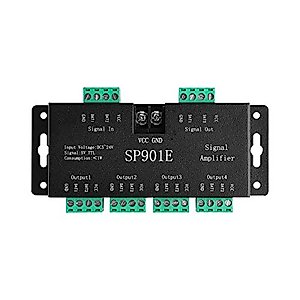 SUPERNIGHT LED Pixel Strip Amplifier Signal Data SPI Repeater for WS2801 WS2811 WS2812B WS2813 WS2815 SK6812 SK9822 Addressable RGB Light Strip Dream Color Programmable Rope Lighting 5v-24v SP901E