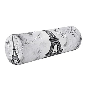 xigua Eiffel Tower with Butterfly Neck Roll Pillow for Neck Relief with Removable Washable Cover - Memory Foam Round Cylinder Bolster, Ergonomically Designed for Head, Neck, Back, and Legs