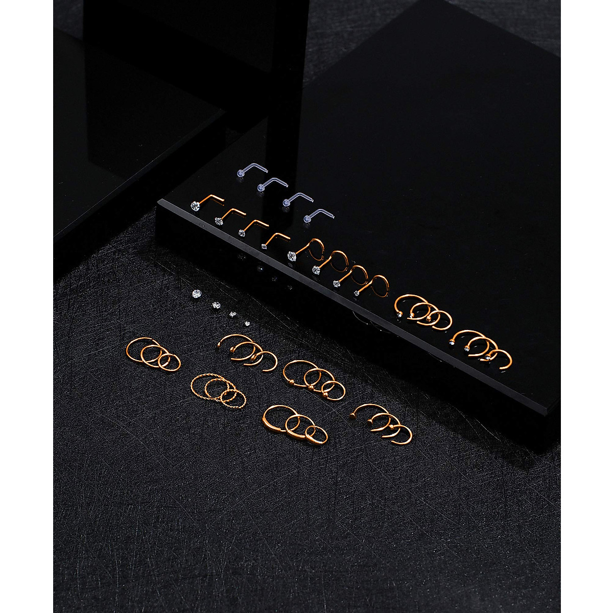 Tornito 20G 40Pcs Stainless Steel Nose Rings Nose Studs Set L-Shaped Bone Curved Nose Stud Piercing Helix Cartilage Tragus Hoop Rings Body Piercing Jewelry for Men and Women 6mm 8mm 10mm Rose Gold