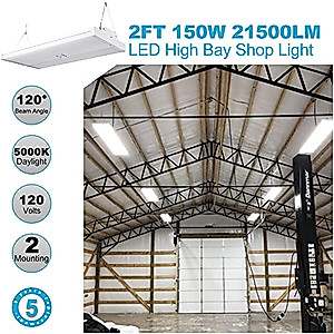 Lightdot 2 Pack LED High Bay Shop Light, 2FT (Large Area Illumination) 150W [Eqv.600W MH/HPS] 5000K Commercial Warehouse Linear Hanging Light for Workshop Energy Saving Upto 5600KW*2/5Yrs(5Hrs/Day)