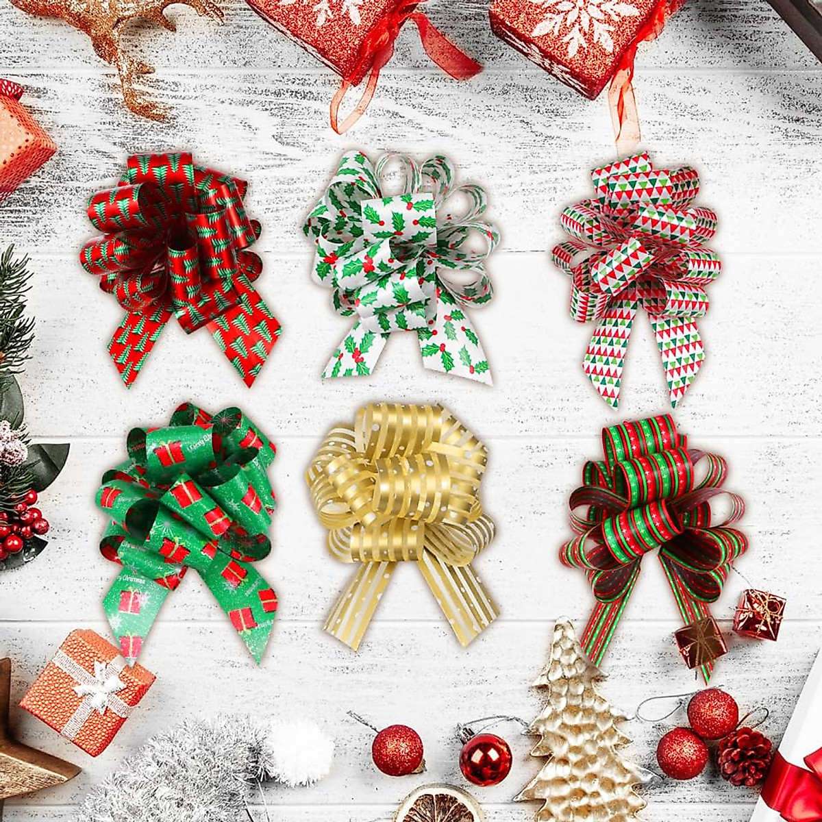 UNOMOR Christmas Pull Bows, 24PCS Different Patterns Present Wrapping Bows for Christmas Holiday Decoration