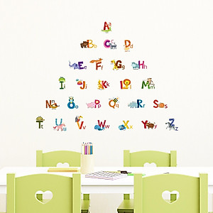 DECOWALL DS-8002 Animal Alphabet Kids Wall Stickers Wall Decals Peel and Stick Removable Wall Stickers for Kids Nursery Bedroom Living Room (Small) Decor