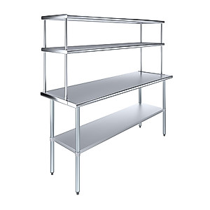 Amgood Stainless Steel Work Table Double Tier Overshelf | Metal Kitchen Prep Table & Shelving Combo (24" x 72" Work Table + 18" Overshelf)