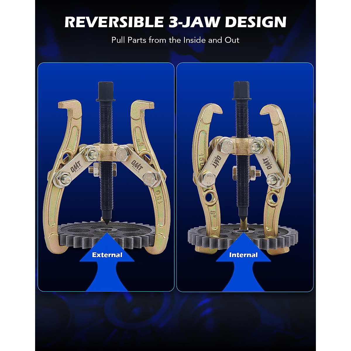 Orion Motor Tech Gear Puller Set, 3" 4" 6" 8" 3 Jaw Puller Kit for Pulley Gear Bearing Flywheel Removal, Heavy Duty Pulley Puller with Reversible Jaws 4 pcs Bearing Puller Tool Kit