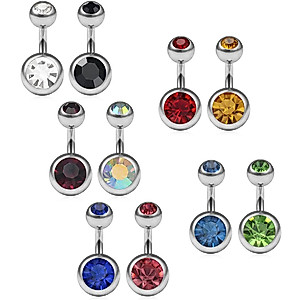 Ruifan 14G 6mm 1/4 Inch 316L Surgical Steel Jeweled CZ Short Belly Earring Navel Button Rings 10PCS