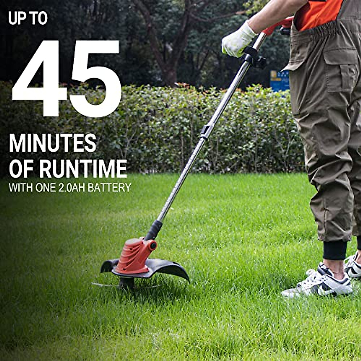 Cordless String Trimmer & Edger, T TOVIA 10 Inch Electric Weed Eater with LCD Power Display, Handle and Height Adjustable Grass Trimmer for Garden Yard, 21V 2.0Ah Battery and Charger Included