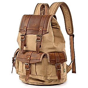 TSD Brand Laptop Backpack Vintage Canvas Leather Backpack, Hiking Daypacks Unisex Casual Rucksack Durable Notebook Bag Travel Shoulders knapsack(Camel)