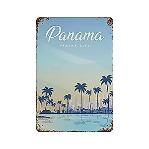 PPFINE Panama Travel Tin Sign Metal Plaque Art Hanging Iron Painting Retro Home Kitchen Garden Garage Wall Decor 12"x8"
