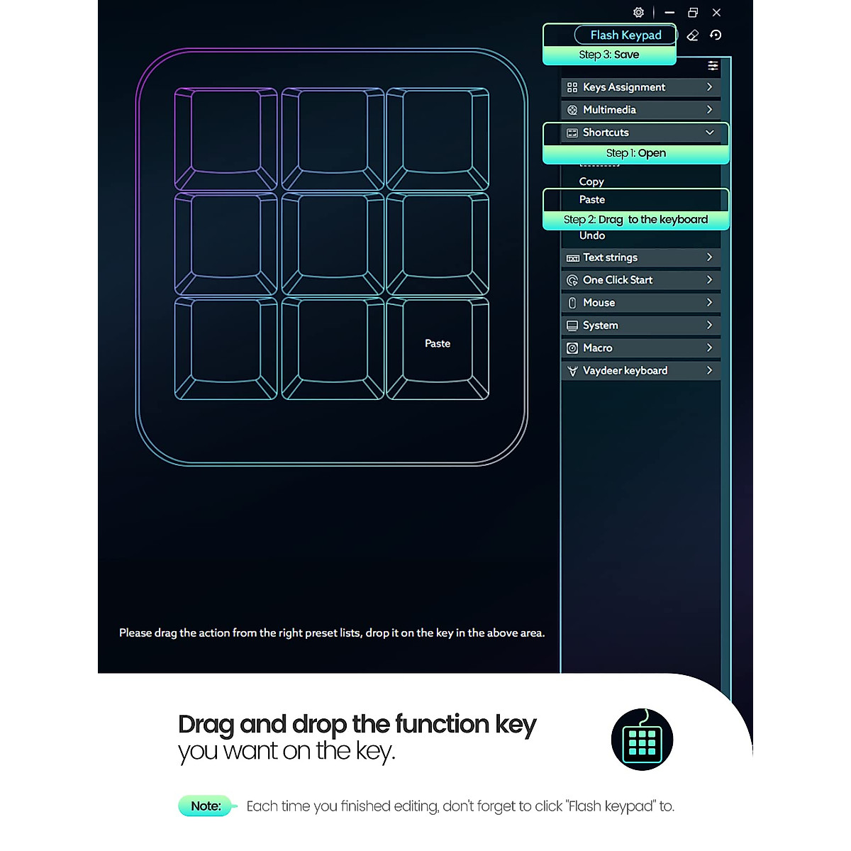 Vaydeer One-Handed Mechanical Keyboard Support NKRO, Hotkeys, One-Click Start,9 Fully Programmable Keys with Floating Window and Macro Multifunctional Keypad for iOS,Windows, Gift Idea for Him/Her