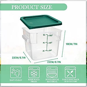 Lallisa 8 Pack 6 Qt Commercial Food Storage Containers with Lids Square Food Storage Container Clear Cereal Storage Containers for Kitchen Freezer Pantry Restaurant Flour Sugar(Green Lids)