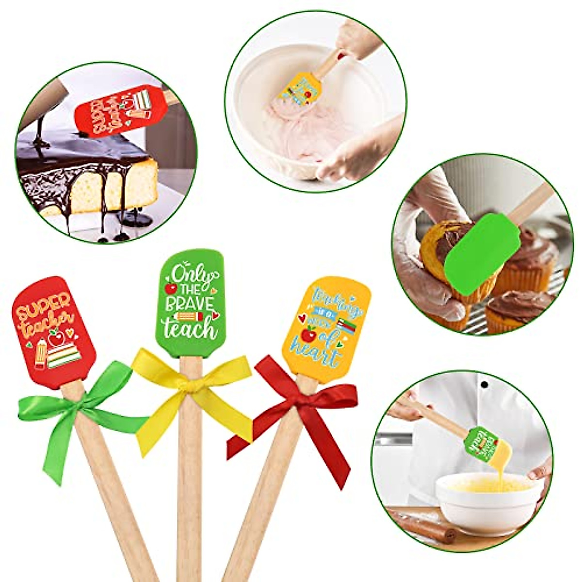 Teacher Appreciation Gift Silicone Spatulas with Apple Thank You Teacher Card Kitchen Cooking Supplies Set of 3 Thanksgiving Christmas End of Year Gifts Teacher Retirement Gifts Teacher Gifts Ideas