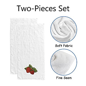 White Hand Towels Set of 2 Face Towels Brightly Colored Watercolor Strawberries Comfortable 100%Cotton Premium Quality Soft and Absorbent Bath Towel for Home Hotel Bathroom 15 x 30 Inch