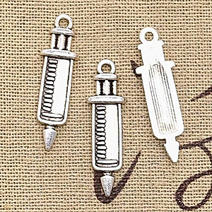 LTVAN 20pcs Charms Doctor Syringe Stethoscope Antique Silver Color Pendants DIYCrafts Making Findings Handmade Tibetan Jewelry (Metal color: stethoscope 28x14mm)