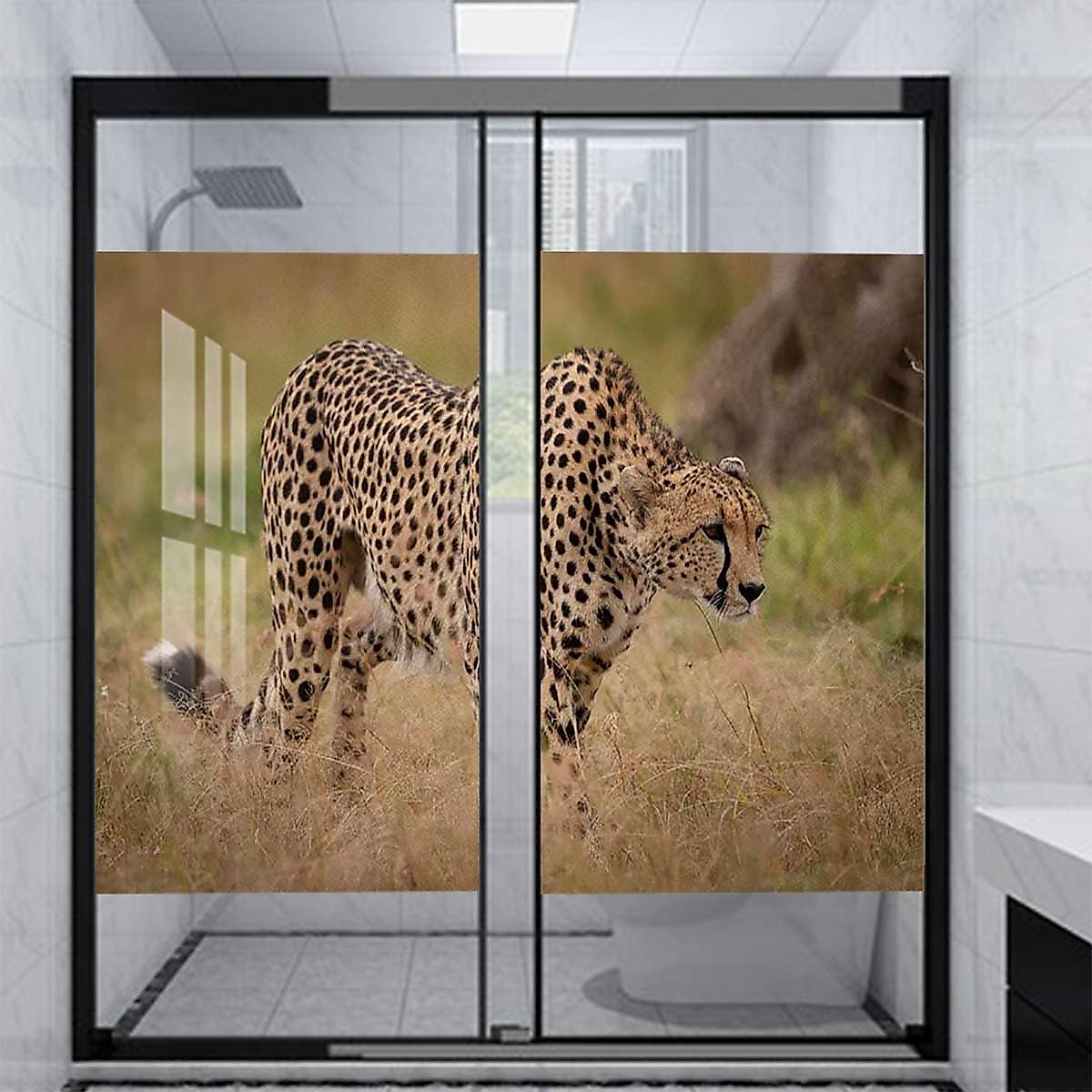 Window Film Privacy Window Film Frosted Glass Film No Glue Static Cling Glass Film Window Sticker for Bathroom Bedroom Living Room Leopard Cheetahs Mountain Scenery 27.6Wx39.4L-inch x2 Pcs