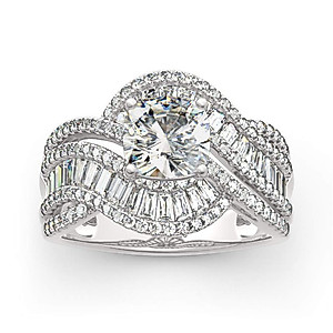 Jeulia 6 Carat Halo Cushion Cut Engagement Ring Vintage 925 Silver Twisted Wedding Rings Cubic Zirconia Eternity Band Rings Anniversary Promise with Jewelry Gift Box (Silver, 7.5)