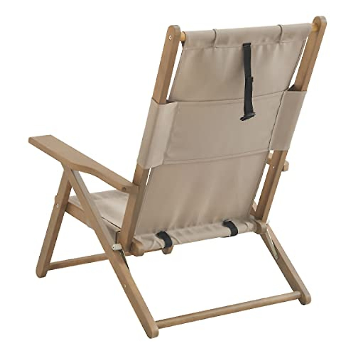 Lavish Home Set of 2 Beach Chairs - Outdoor Weather-Resistant Wood Folding Chairs with Carry Straps and Reclining Seat - Beach Essentials (Taupe)