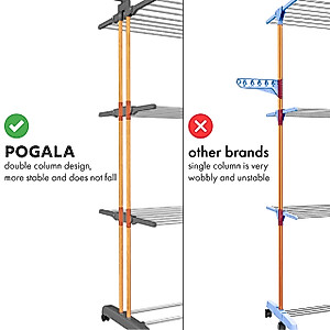 Pogala, Clothes Drying Rack, Indoor, Outdoor Laundry Drying Rack, with Foldable Wings, Space Saving Laundry Rack, Laundry Hanger Dryer Rack, Includes 2 Packs of Stainless Hangers for Underwear