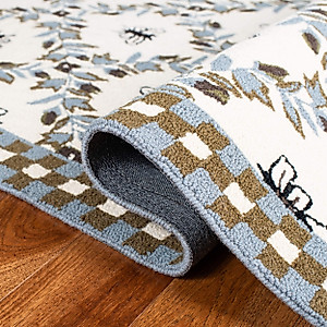 SAFAVIEH Chelsea Collection 4' Round Ivory/Blue HK55G Hand-Hooked French Country Wool Area Rug