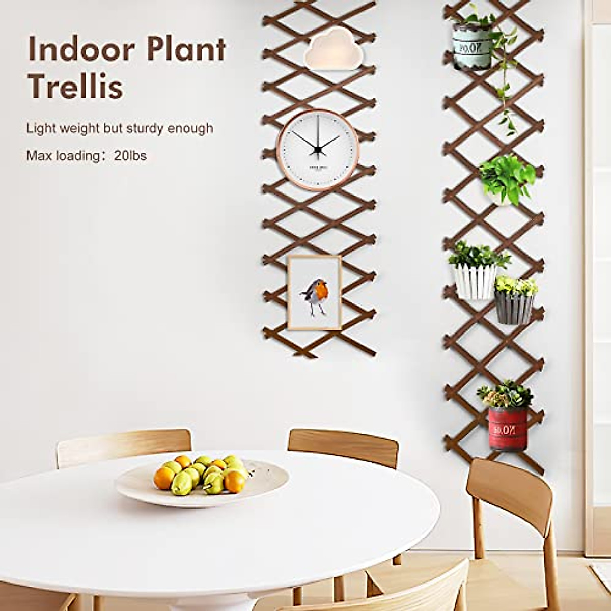 Expandable Wooden Lattice Frame - Hanging Plant Trellis Frame for Wall Climbing Plants Vines - Wall Art Freedom Lattice for Room Decor - Small Wood Fence Panel for Space Separate