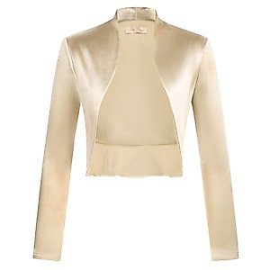 Women's Long Sleeve Cropped Cardigan Silky Satin Shrug Tops Elegant Bolero Jackets for Dresses Champagne XXL