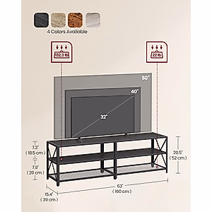 VASAGLE TV Stand, TV Console for TVs Up to 70 Inches, TV Table, 63 Inches Width, TV Cabinet with Storage Shelves, Steel Frame, for Living Room, Bedroom, Black with Wood Grain ULTV095B22