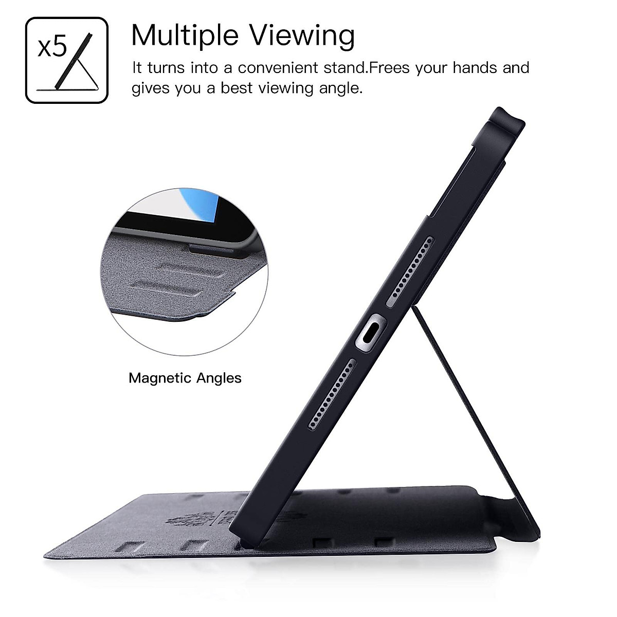 ZtotopCases for iPad 9th/8th/7th Generation 10.2 Inch, [5 Magnetic Stand Angles + Pencil Holder + Highly Shockproof +Auto Wake/Sleep], Premium PU Leather Cover for iPad 10.2 inch 2021/2020/2019, Black