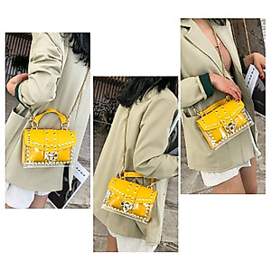 Qiayime Womens Fashion Purses and Handbags Shoulder Bag Ladies Rivet PVC Jelly Purse Designer Satchel Messenger Tote Bag (yellow)