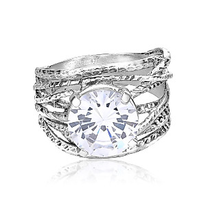 JEAN RACHEL JEWELRY 925 Sterling Silver Ring With A White Round Cubic Zirconia CZ Prong, Hypoallergenic, Nickel and Lead-free, Artisan Handcrafted Designer collection, Made In Israel