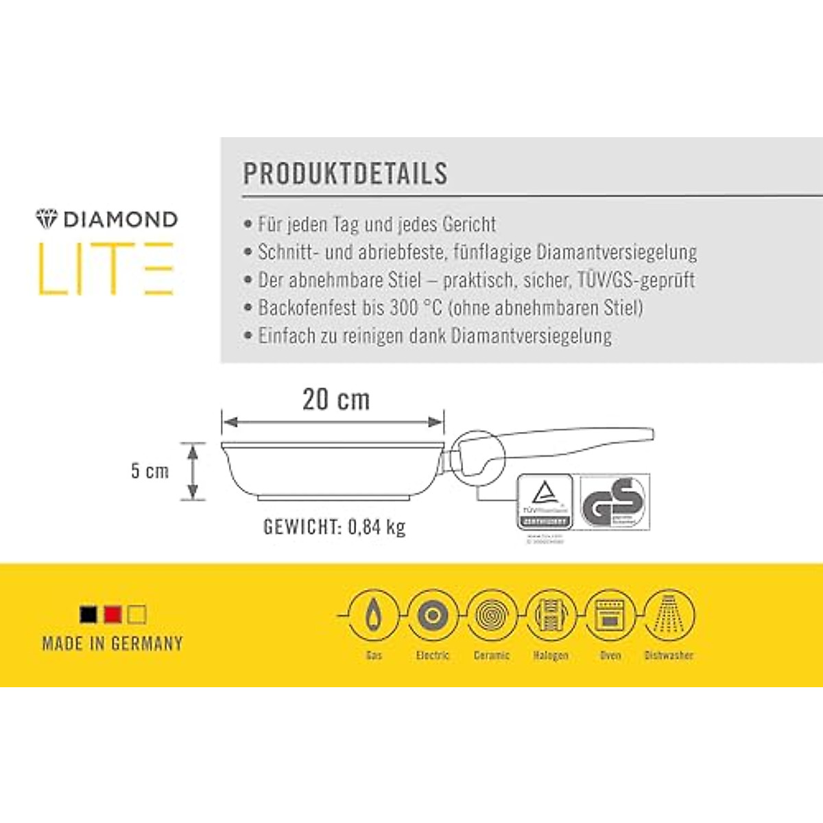 Woll Diamond Plus Nonstick Fry Pan with Detachable Handle, 8-Inch