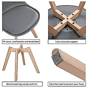 Yaheetech Dining Chairs DSW Chair Accent Chair Shell PU Side Chair with Beech Wood Legs Modern Mid Century Eiffel Inspired Chair Upholstered Dining Room Living Room Bedroom Kitchen Dark Gray, 4Pcs