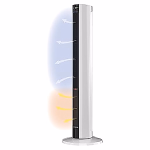 Lasko 1500 Watt 4 Speed Quiet Bladeless Multi Function Remote Control Comfort Control Tower Fan and Space Heater with 3 Heat Settings, White