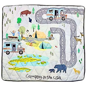 Baby Play Mat, Washable Play Mat for Baby 43"x43", Foldable Kids Tents Mat, Baby Play Gym Mat, Play Tent Mat for Toddler, Baby Tummy Time Mat, Non-Slip (Camping in The USA)