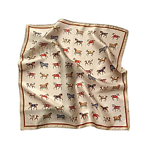 Tim & Tina Square 100% Mulberry Silk Hair Scarf Head Sleeping Wrap Satin Head Scarf for Women (S2 Horse (Cream Coloured))