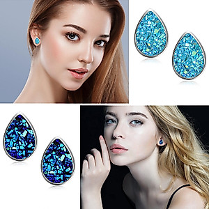 15 Pairs Faux Druzy Stud Earrings Teardrop Glitter Pierced Earrings Stainless Steel Earrings for Women Mothers Day Gift(Waterdrop)