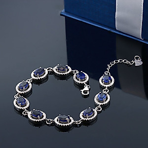Gem Stone King 925 Sterling Silver 7X5MM Oval Gemstone Birthstone Tennis Bracelet For Women Size 7.5 Inch