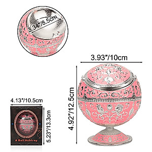 Windproof Ashtray with Lid for Cigarettes Metal Portable Cigar Ashtray Odor Eliminator for Indoor outdoor Hand Stamped Rose Pattern with Sparkle Fancy Gift for Men Women-Pink&silver