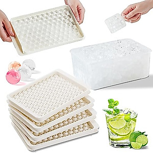 4 Pack Mini Round Ice Cube Tray, Ice Ball Maker Mold for Freezer with Container, Sphere Ice Cube Tray Making 99pcs Circle Ice Chilling Cocktail Whiskey Tea Coffee - white