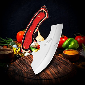 BNAZIND Handmade Ulu Knife | Alaskan Ulu Knife with Sheath | Multi-Purpose Mezzaluna Ulu Knife | Pizza Cutter Rocker Knife | Curved Crescent knife. (BNZ-ULU-06)