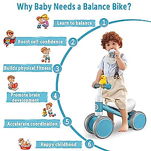 Baby Balance Bike Toys for 1 Year Old Gifts Boys Girls 10-24 Months Kids Toy Toddler Best First Birthday Gift Children Walker No Pedal Infant 4 Wheels Bicycle … (Light Blue)