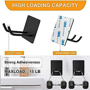 Adhesive Hooks,Extended Double Self Sticky Hooks for Bathroom,Heavy Duty Hooks Suitable Hanging CoatsTowel Razor ,Stainless Steel Utility Hooks for Kitchen Wall Hanging,Matte Black No Damage Hook-4PCS