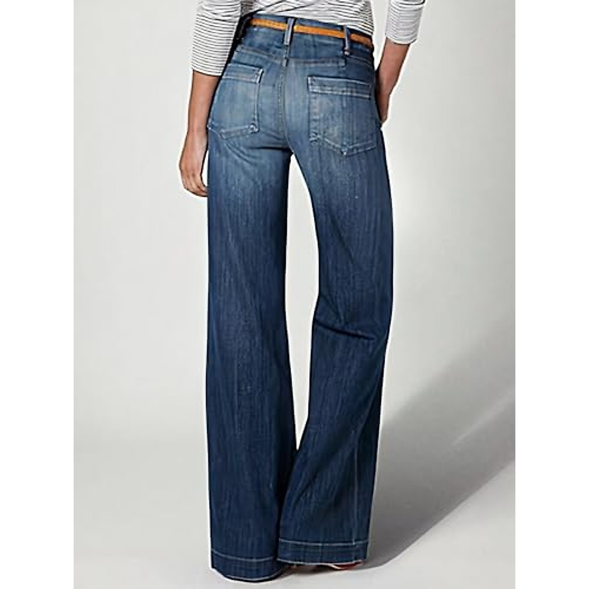 Flamingals Wide Leg Jeans for Women Stretch Low Waist Baggy Jeans Boot Cut Jeans Flare Leg Denim Pants Without Belt Wash Navy Blue S